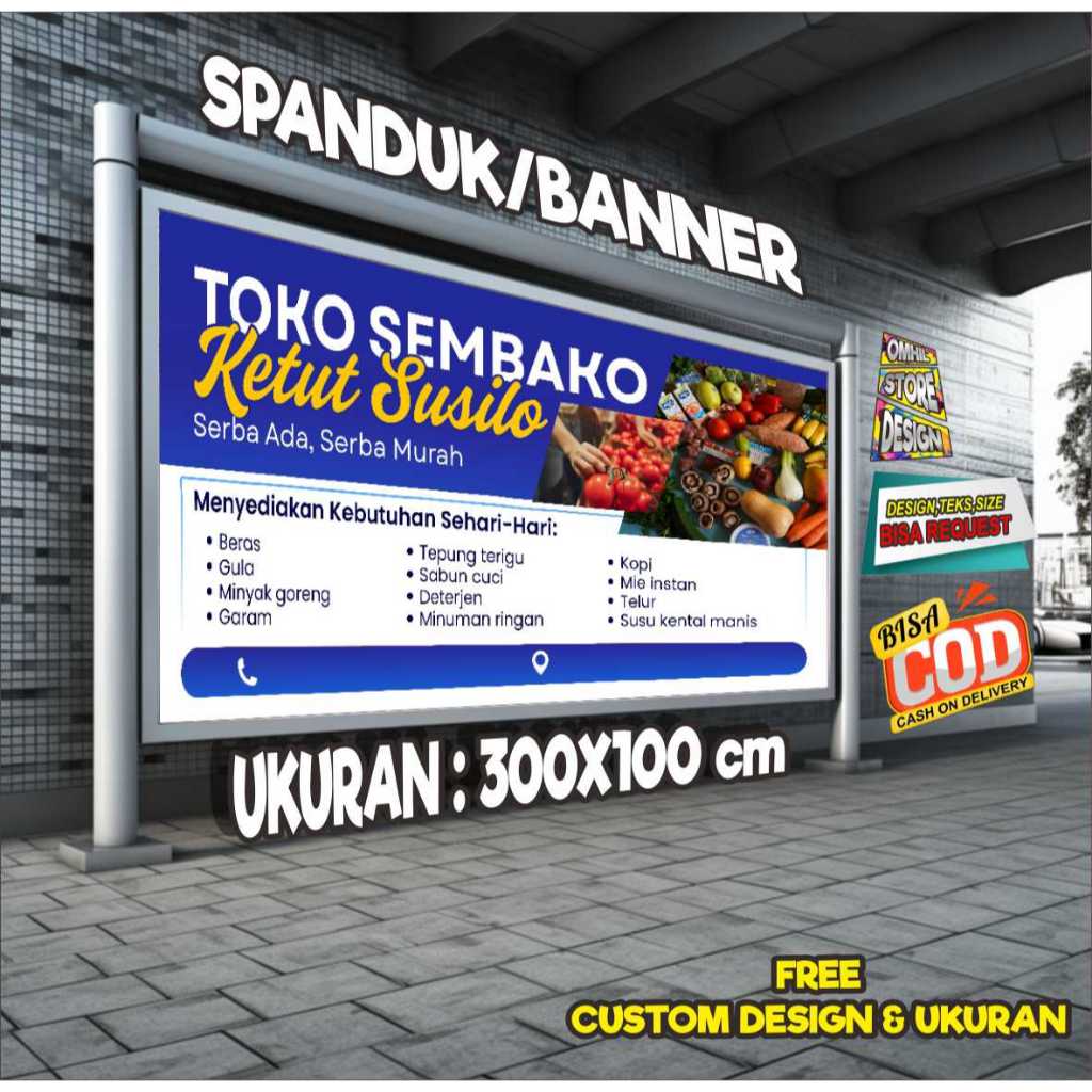 Jual Spanduk Benner Ukuran 300X100cm Warung Sembako Free Custom Desain ...