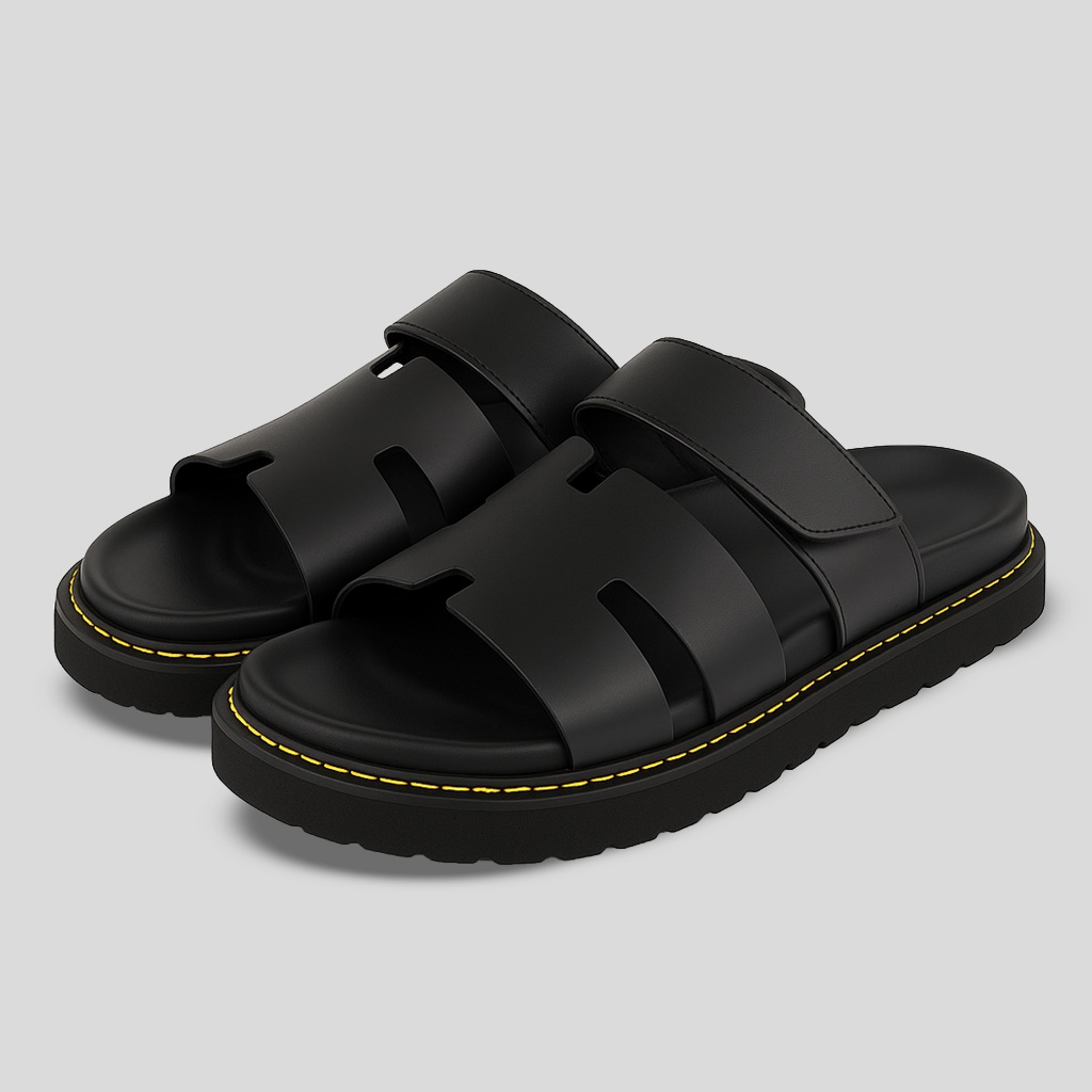 Jual Navara Footwear - Sandal Kulit Casual Pria Full Black Sandal ...