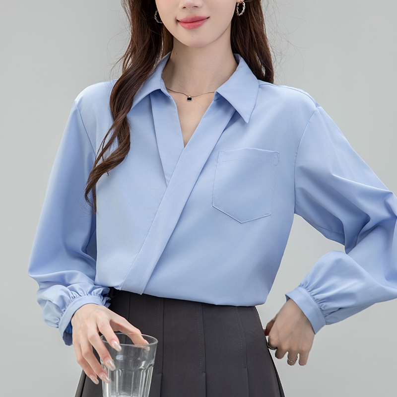 Jual Blouse Wanita Putih Polos V Neck Elegan Atasan Kemeja Lengan ...