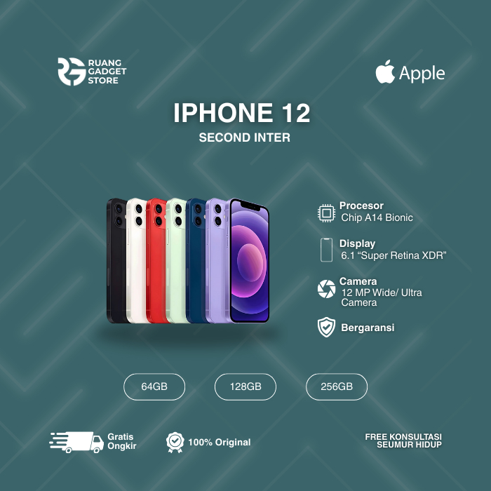 Jual IPHONE 12 SECOND All Operator 64GB 128GB 256GB Hitam Hijau Biru ...