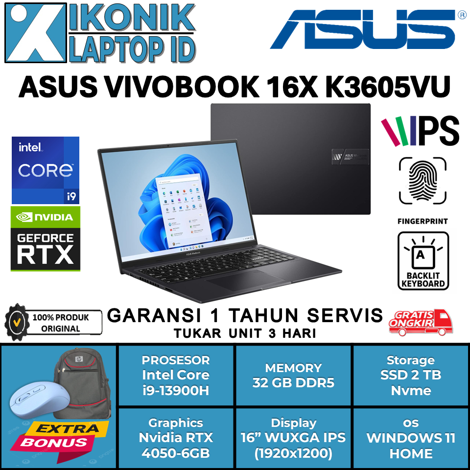 Jual Laptop Gaming tipis Asus Vivobook 16X Intel Core i9 13900H Nvidia ...
