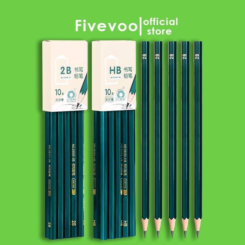Jual FIVEVOO Pensil 2B HB Pensil Tulis Sekolah 10 pcs / Pensil Ujian ...