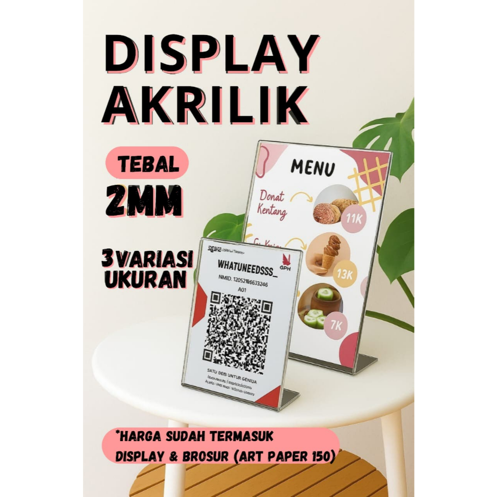 Jual Display Akrilik Varian L Custom Free Desain Tempat Qris Barcode ...