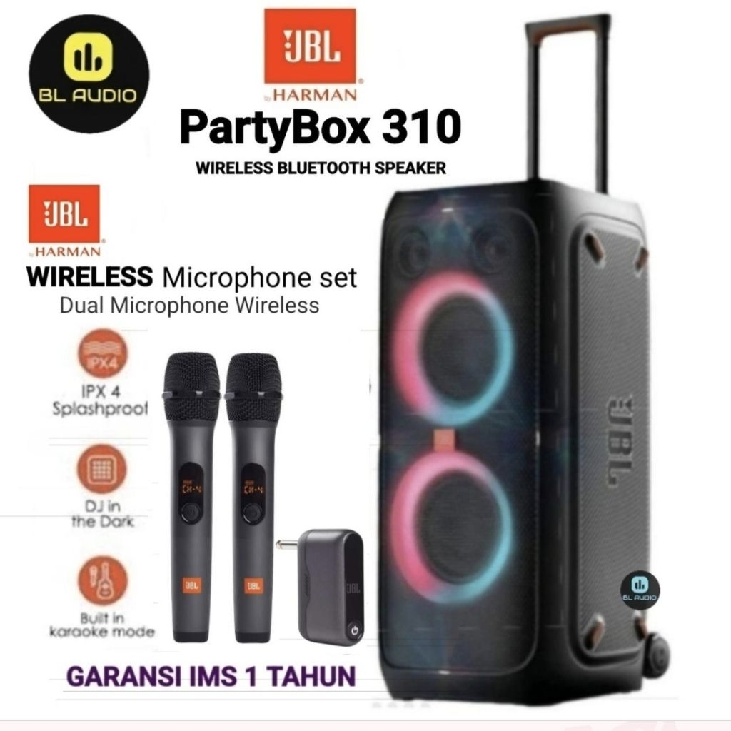 Jual JBL PartyBox 310 & JBL AS2 Two Microphone Wireless Paket Portable ...