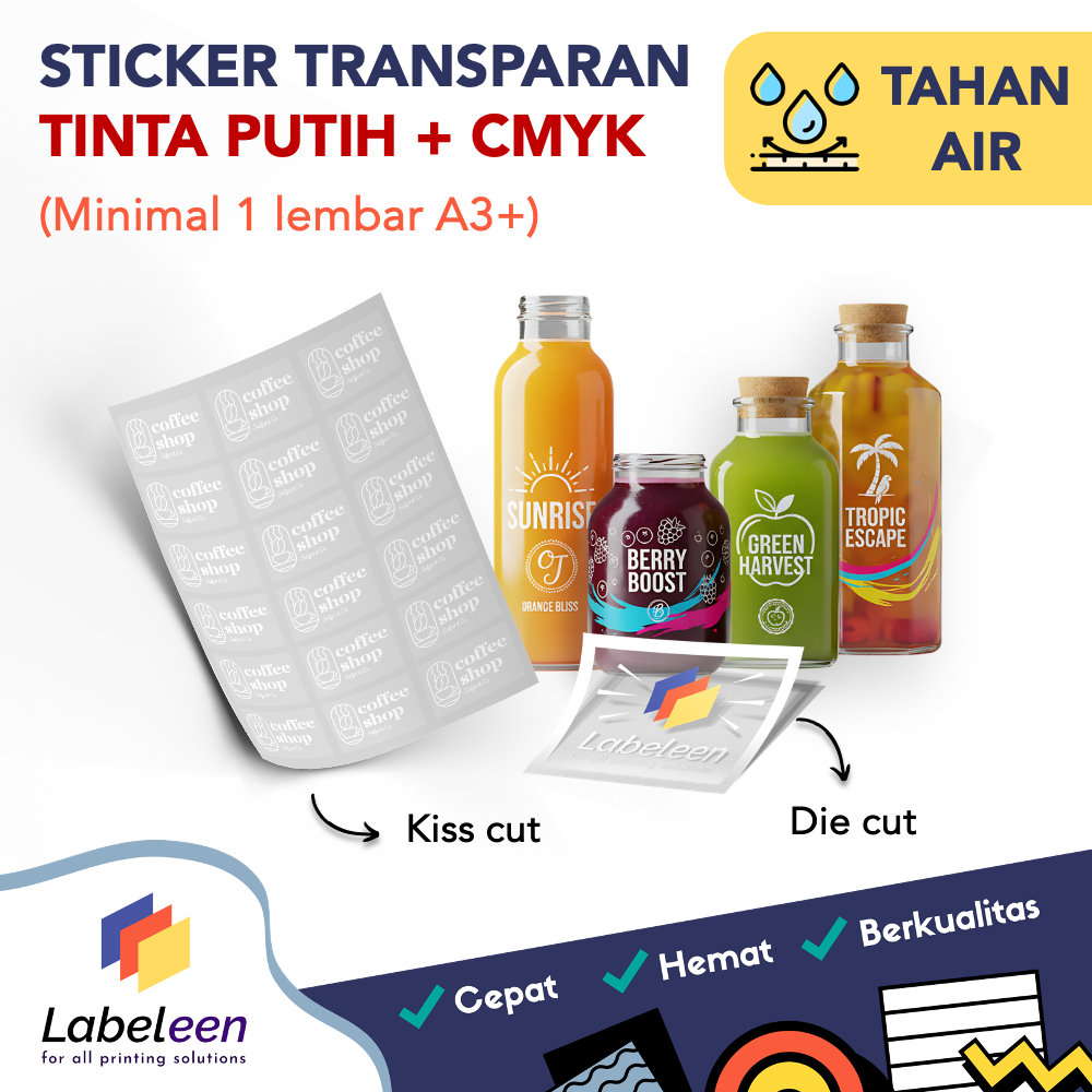 Jual Cetak Sticker Transparan White Ink A3+ + CMYK | Print Stiker Tinta ...