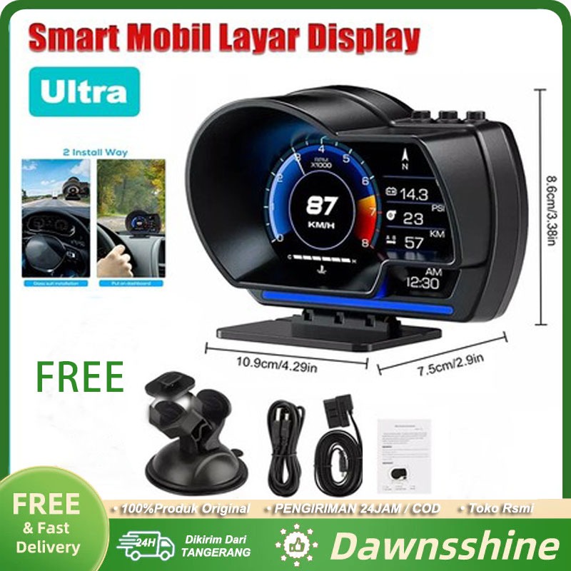 Jual HUD P6Ultra/P6 Smart Mobil Layar Display OBD2 + GPS Sistem Ganda ...