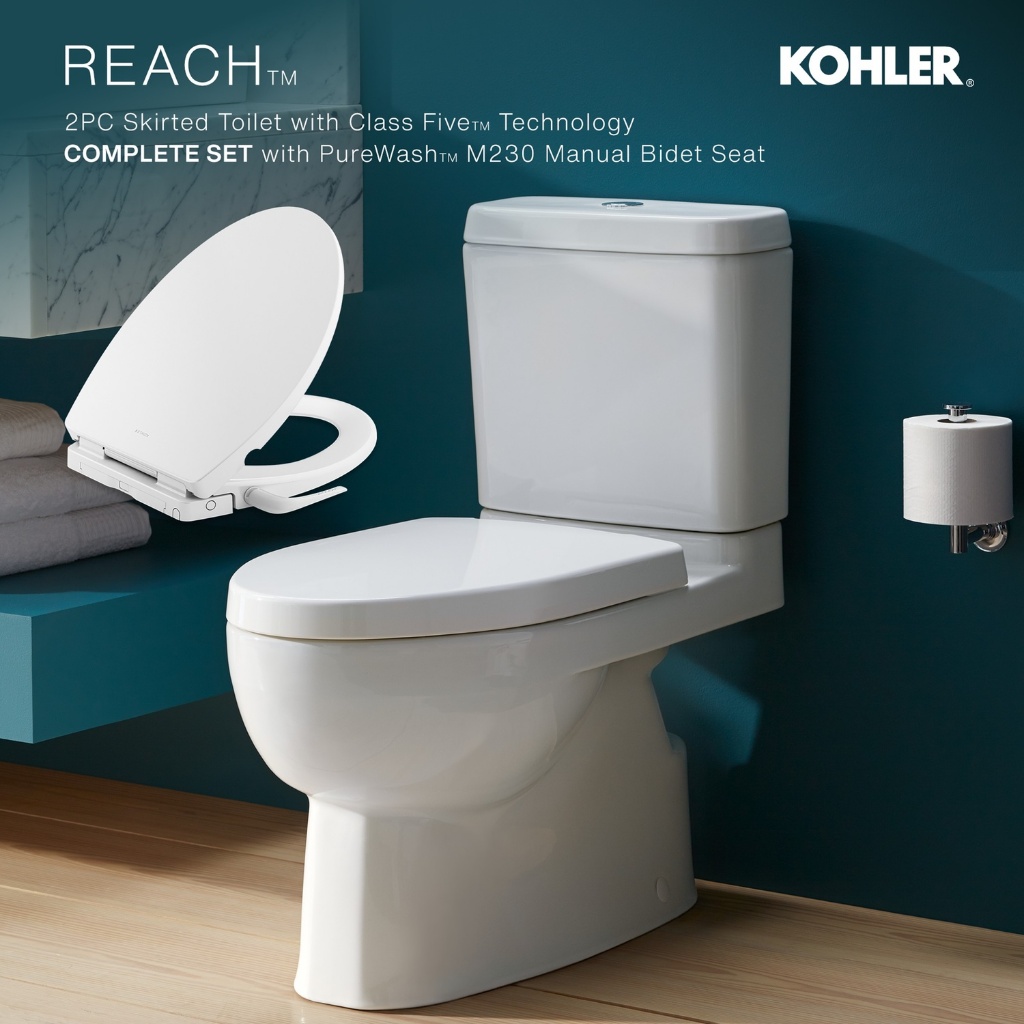Jual (Complete Set) KOHLER Reach Skirted 2PC 220mm Toilet Class Five K ...