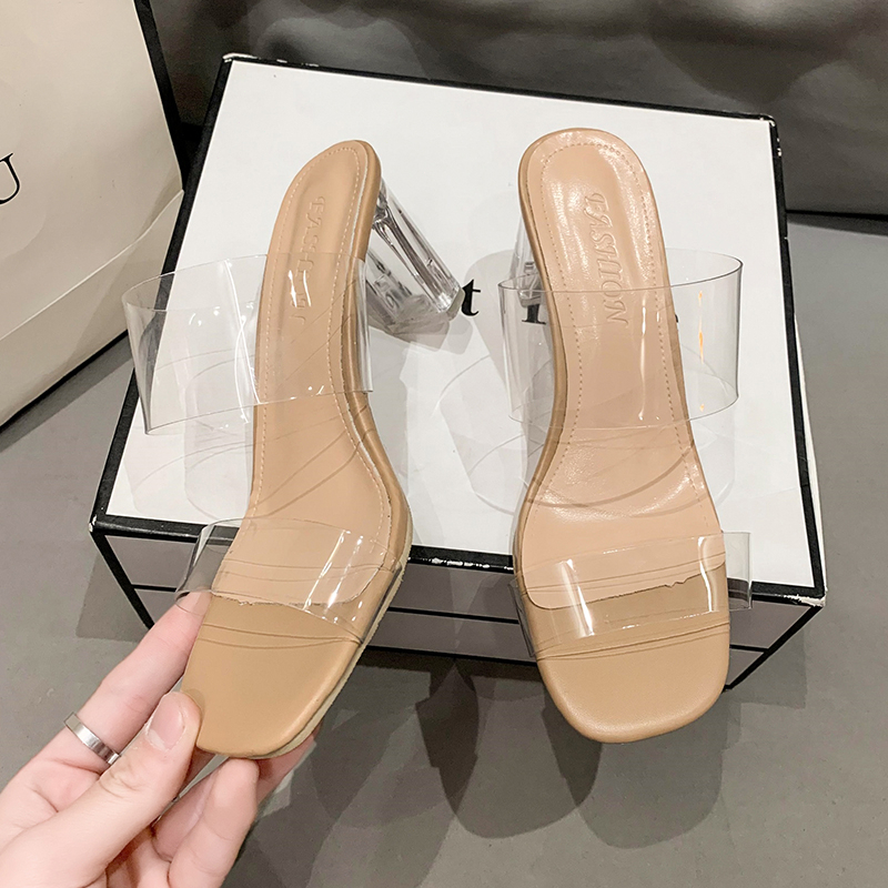 Jual Sepatu Sandal Hak Tahu High Heels Kaca 7cm 9cm Tinggi Slip On ...