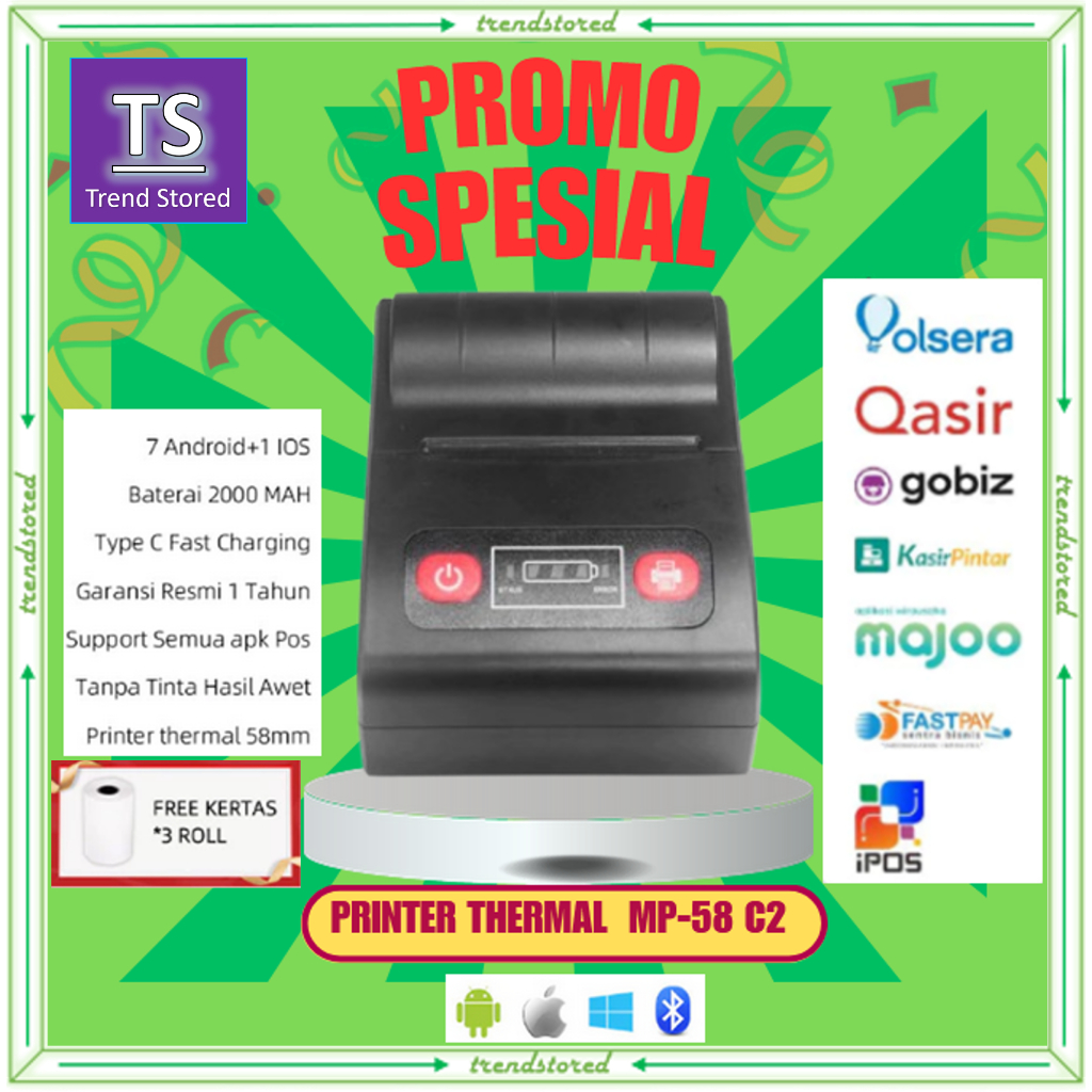 Jual Mini Printer Thermal MP-58C 58mm Bluetooth portable – Cetak Struk Kasir / Nota / Label ...