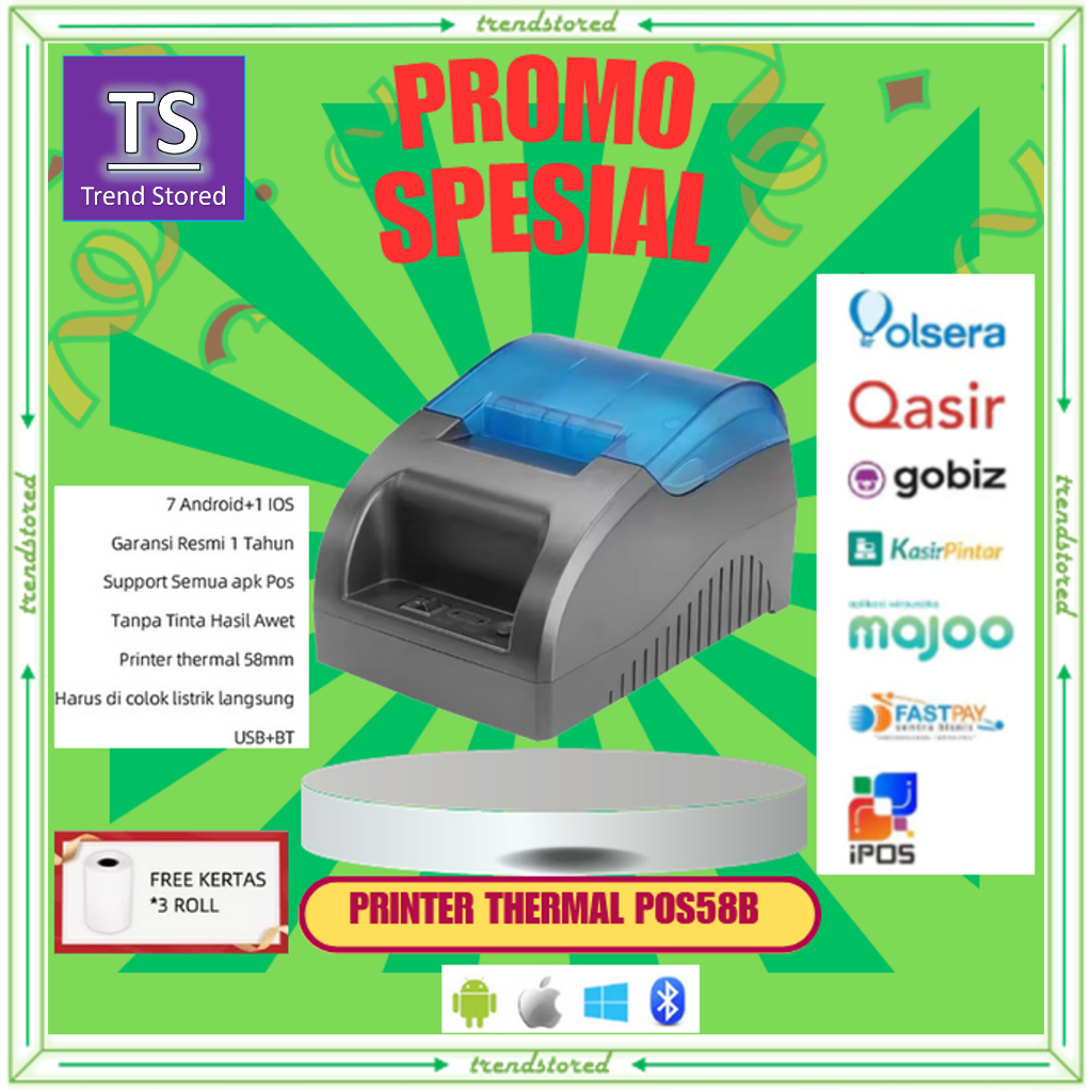Jual Printer Thermal Bluetooth POS58B 58mm Mini USB Cetak Nota Receipt ...