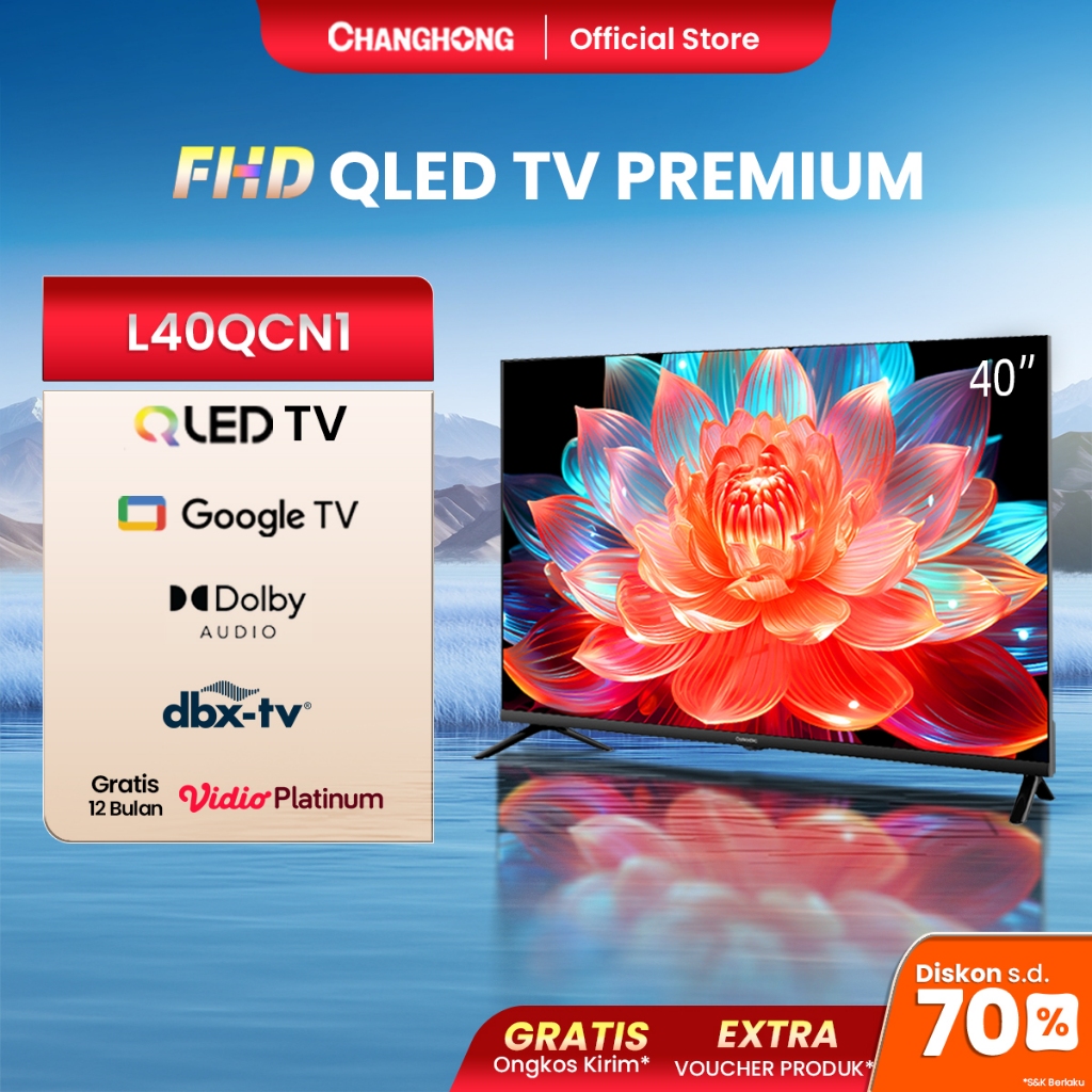 Jual Changhong QLED TV 40 inch FHD Dolby Audio Google Play Netflix Youtube Bluetooth USB Google ...