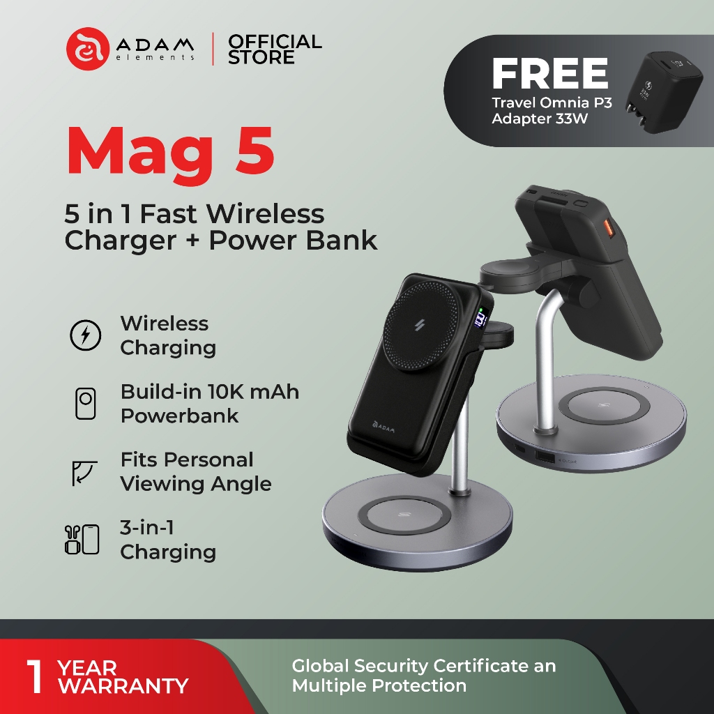 Jual ADAM elements – Mag 5 - 10000mAh (5 in 1) Fast Wireless Charger ...