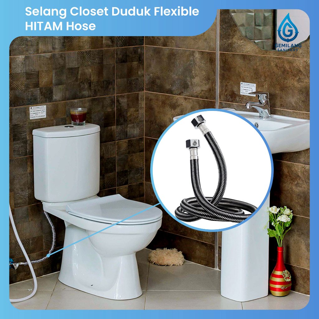 Jual Selang Closet Duduk Flexible Hitam – Hose Fleksibel 30cm 40cm 50cm ...