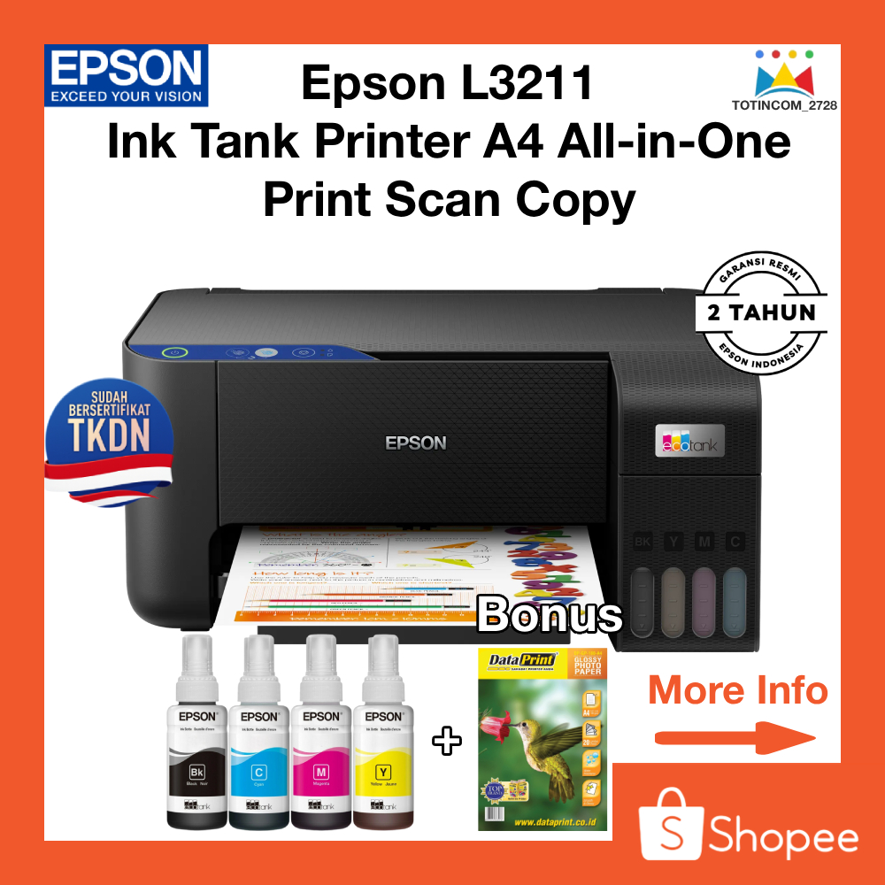 Jual Printer A4 Epson L3211 TKDN Print Scan Copy pengganti L3210 | Shopee Indonesia