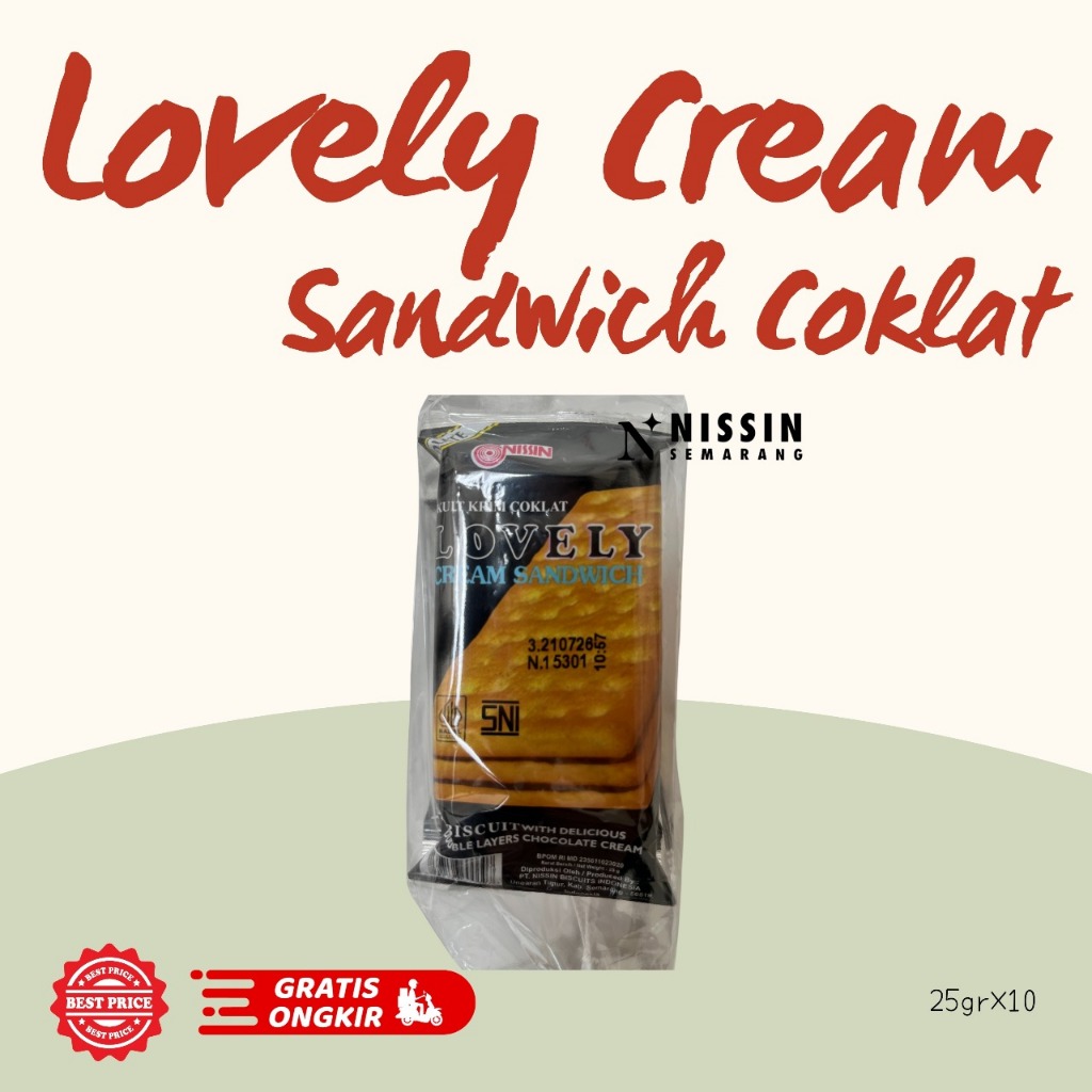 Jual Nissin Lovely Cream Sandwich isi 10 (25gr per biskuit) Rasa Coklat ...