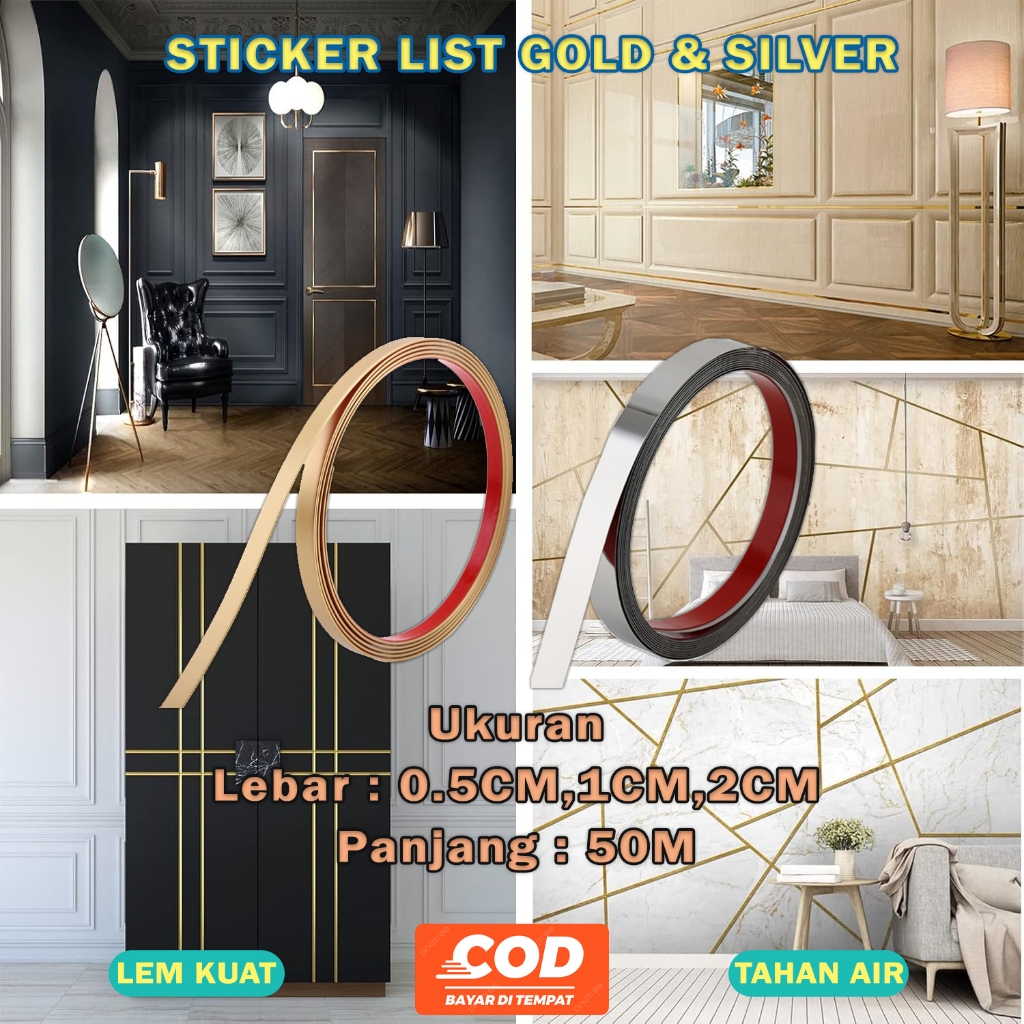 Jual PROMO - Stiker List Dinding Lantai Gold&Silver | List Pembatas Nat ...