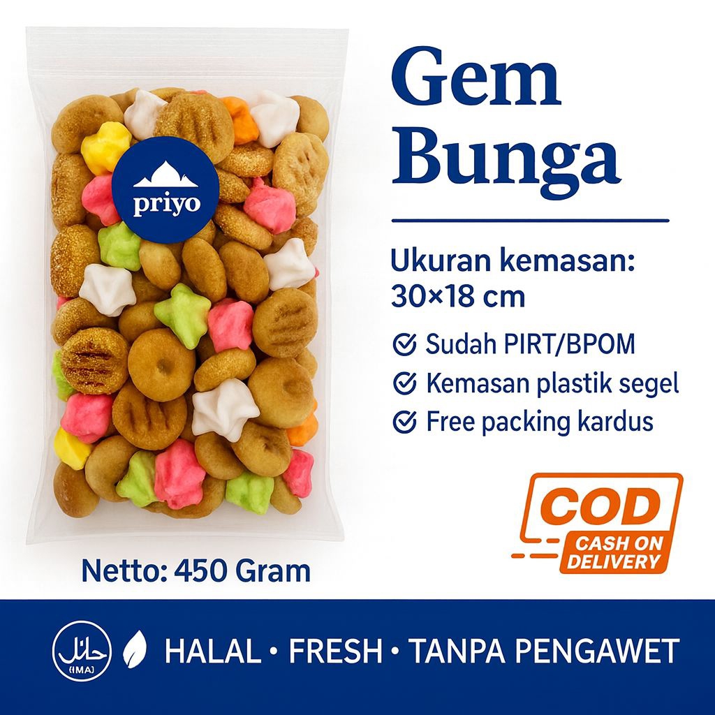 Jual PRIYO SNACK Biskuit Gem Bunga 450 Gram Renyah Manis Halal | Shopee ...