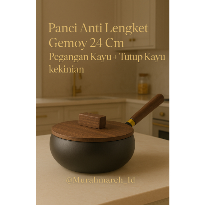 Jual Murahmareh_Id Panci Anti Lengket Gemoy 24 Cm Pegangan Kayu + Tutup ...