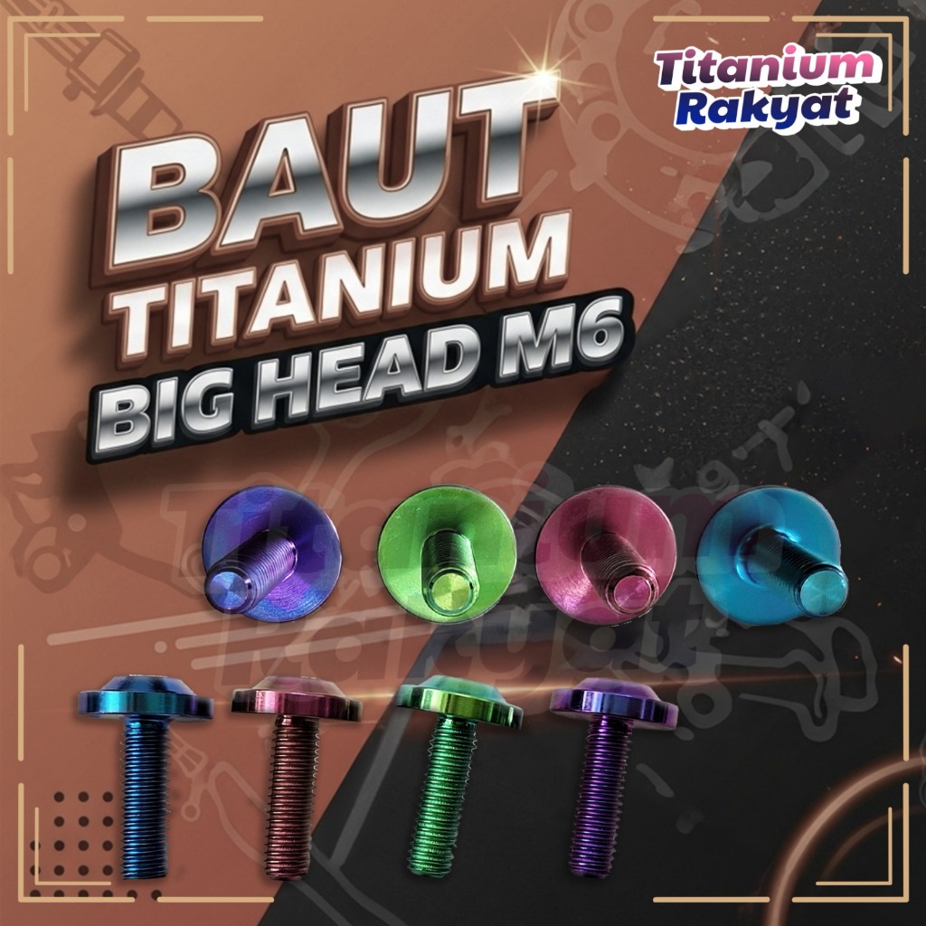 Jual Baut Titanium Big Head M6 x 10 15 20 25 30 35 40 45 Drat 10 ...