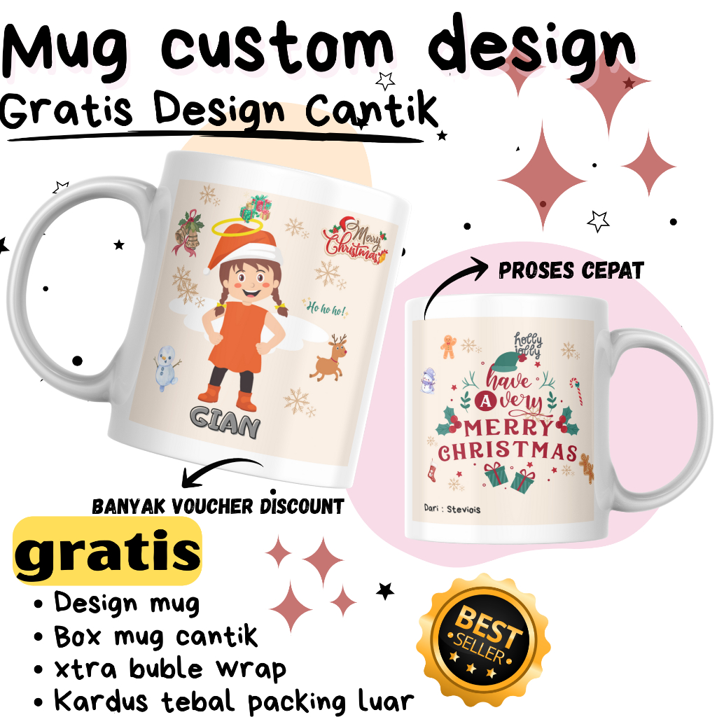 Jual mug custom natal/GELAS lucu tema natal/Proses cepat tanpa minimum ...