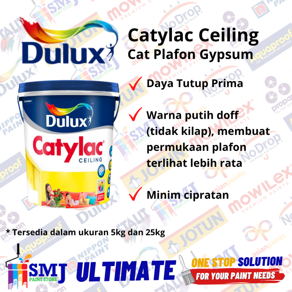 Jual Cat Plafon Gypsum DULUX CATYLAC CEILING Putih Matt 5KG | Shopee ...