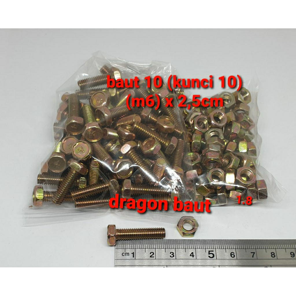 Jual (Paket 100 set) Baut 10 (6mm) x 2,5cm + mur | Shopee Indonesia
