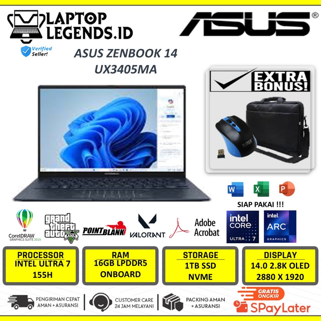 Jual Asus Zenbook 14 OLED UX3405MA Intel Evo Ultra 7 155H 16GB 1TB ssd ...