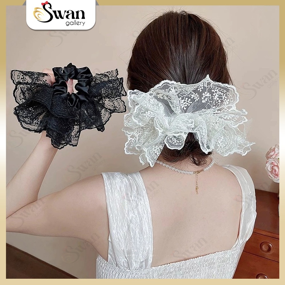 Jual Scrunchie Renda Pita Bunga Korea Karet Rambut Ribbon Flower Mekar ...