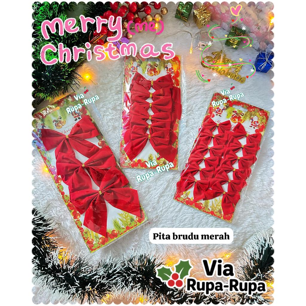 Jual Aksesoris Natal Hiasan Pita Merah Pohon Natal Parcel Dekorasi ...