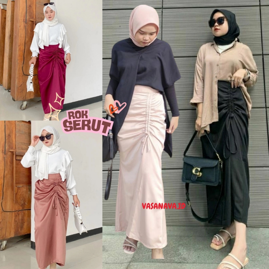 Jual ROK SERUT SATIN | ROK PANJANG WANITA | ROK SATIN | Shopee Indonesia