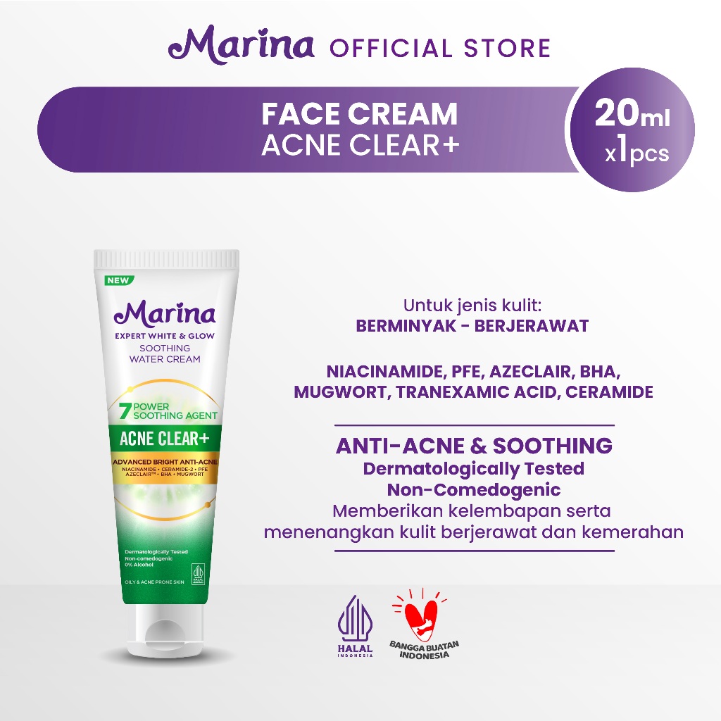 Jual Marina Expert White & Glow Soothing Face Cream – Acne Clear+ 20ml ...