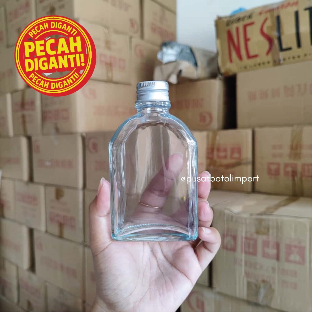 Jual ‼️ PECAH DIGANTI ‼️ Botol Kaca Gepeng 100ml Tutup Aluminium - GP03 ...