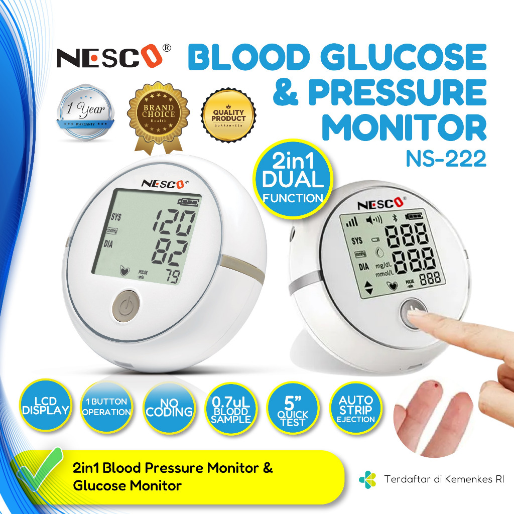 Jual Nesco Blood Glucose & Pressure Monitor NS-222 | 2in1 Dua Fungsi ...