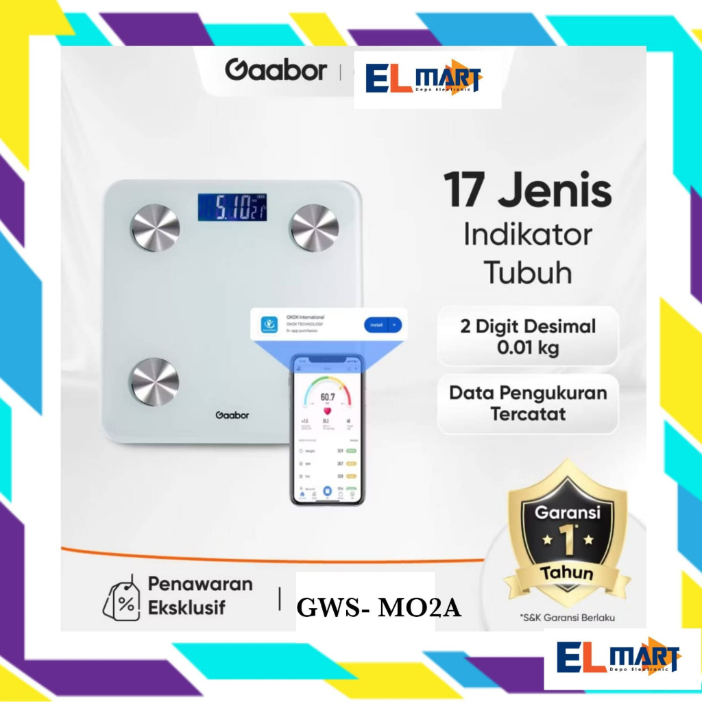 Jual Gaabor Timbangan Badan Digital BMI Ukur Indikator Tubuh dengan HP ...
