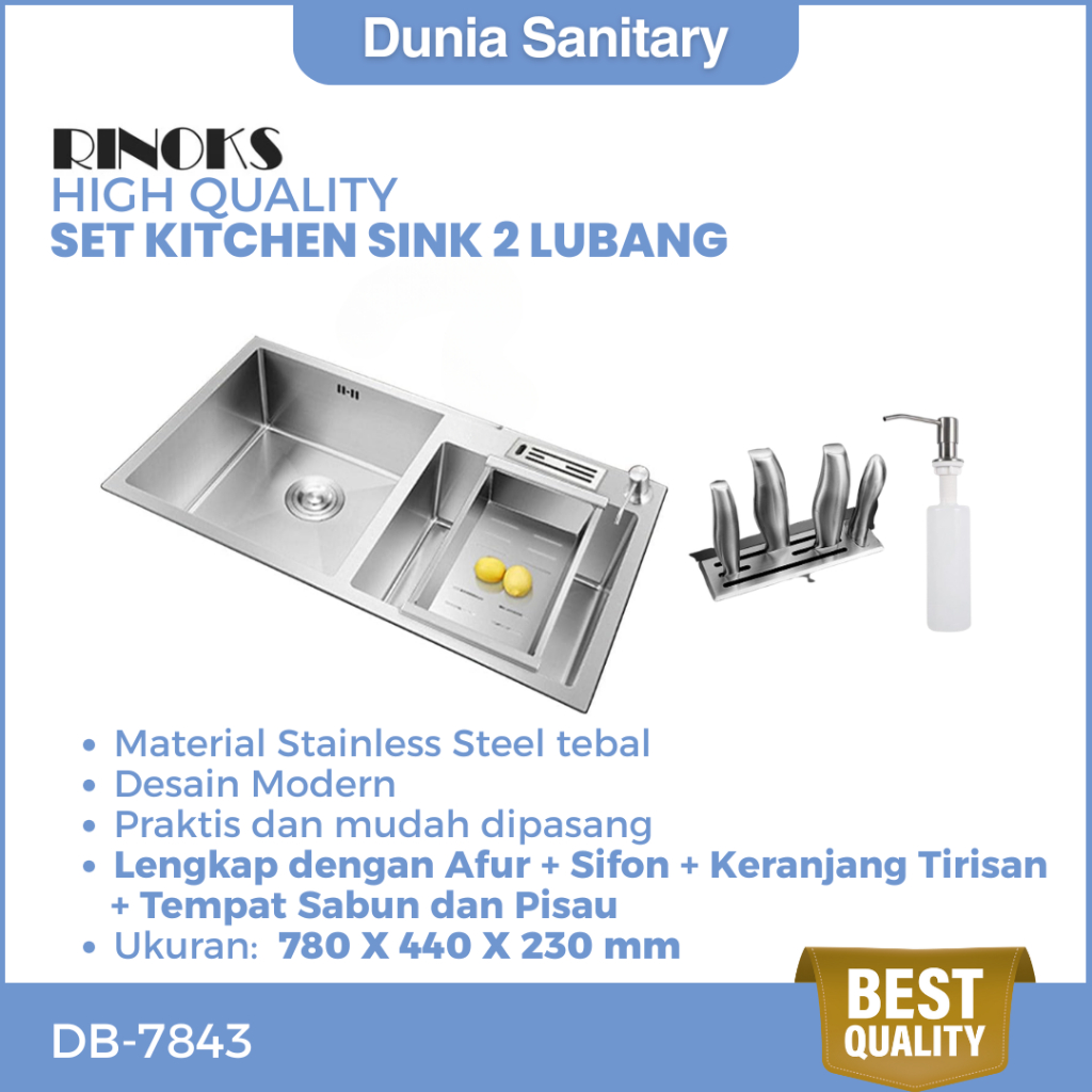 Jual RINOKS SET Kitchen Sink - Bak Cuci piring 2 lubang STAINLESS STEEL ...