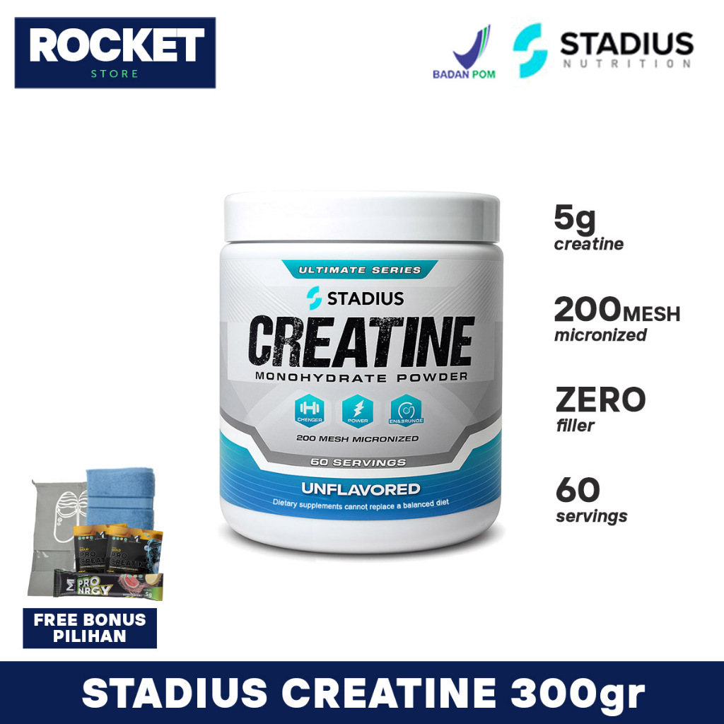 Jual Stadius Nutrition Creatine Monohydrate 300 gram 60 serving ...