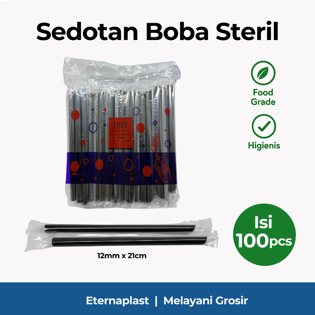 Jual (100PCS) Sedotan Boba Steril | Sedotan Bubble 12mm Runcing Hitam ...