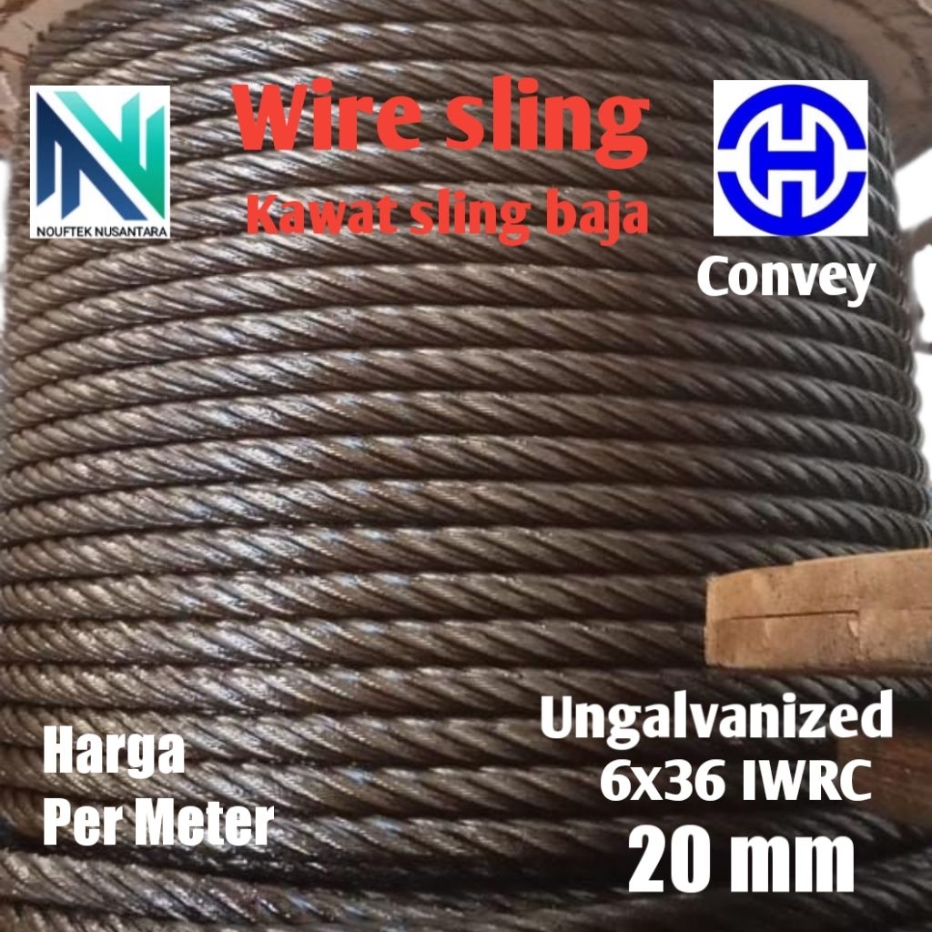 Jual Kawat seling baja 20mm wire rope sling 6x36 IWRC Ungalvanized per ...