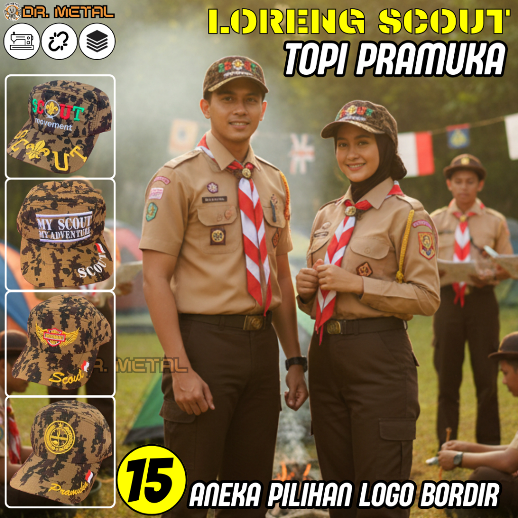 Jual Topi Pramuka Scout Loreng Digital Bordir Timbul Atribut Lapangan ...
