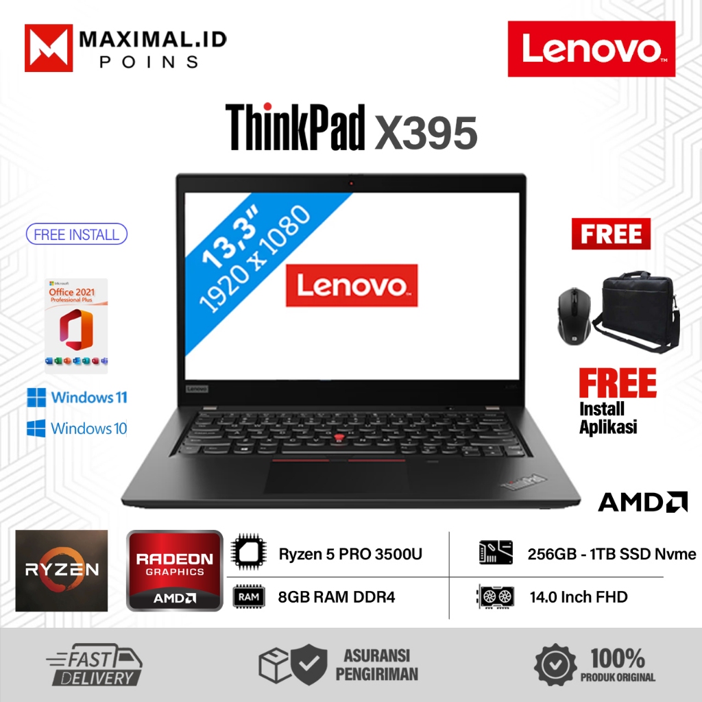 Jual Laptop Lenovo Thinkpad X395 AMD Ryzen 5 Pro Ram 8GB SSD 512GB FHD ...
