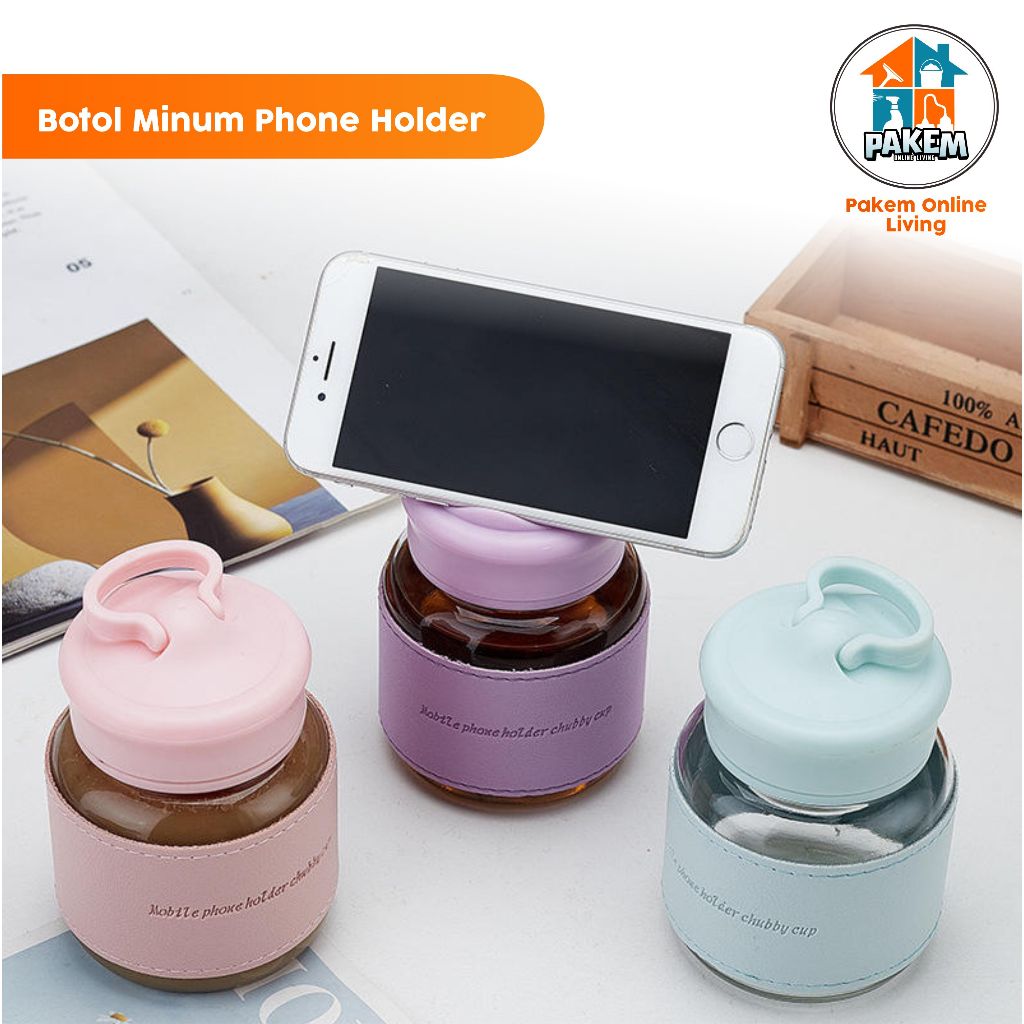 Jual Botol Kaca Chubby Cup 300 ml Pack Dus Botol Kaca Phone Holder BPA ...