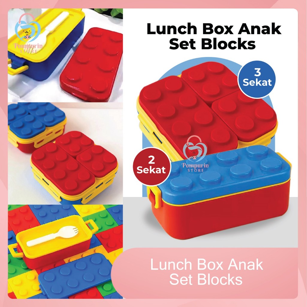 Jual Lunch Box Anak Set Blocks PERSEGI PANJANG 2 Sekat 550ml (A911 ...