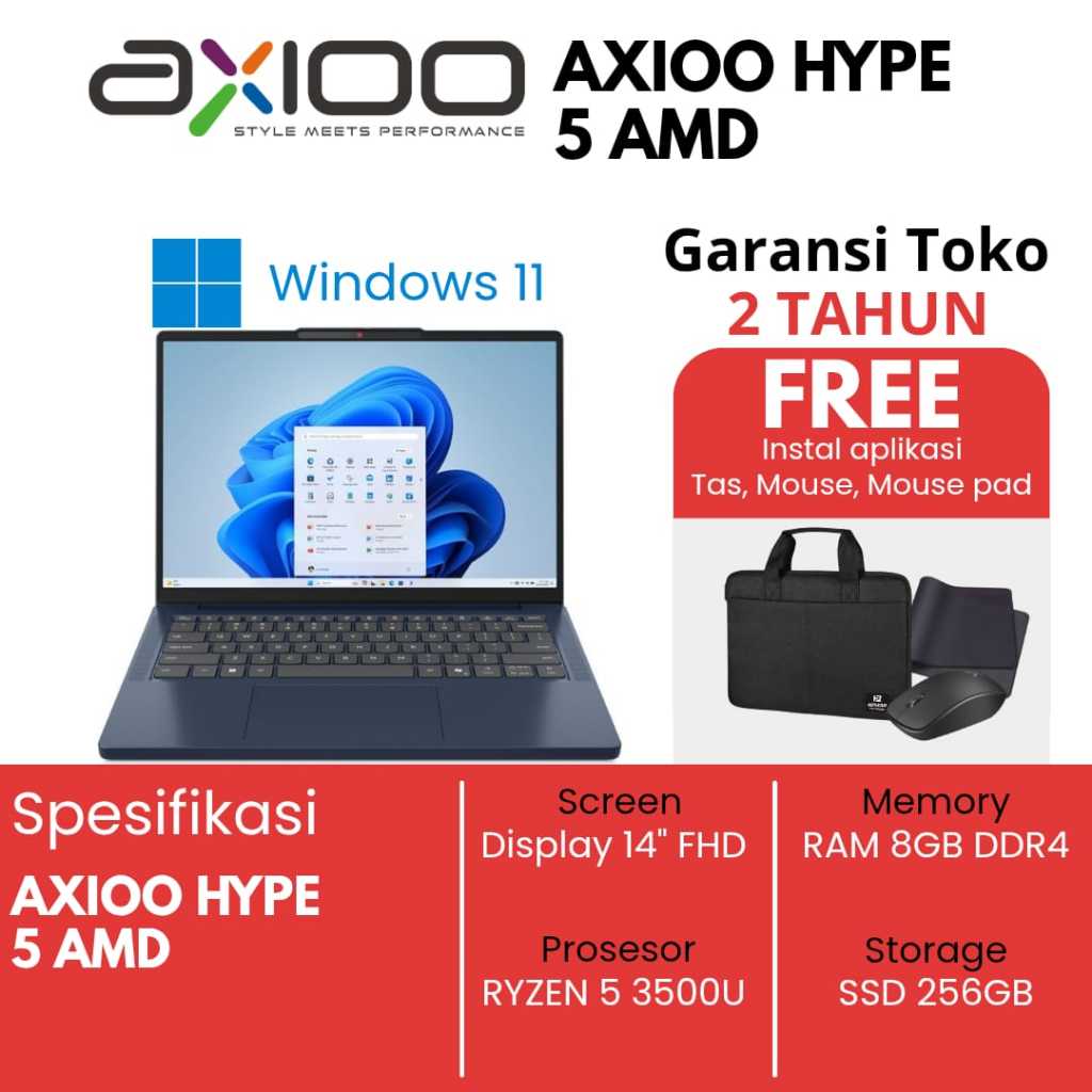 Jual AXIOO HYPE AMD X5-2 AMD RYZEN 5 7430U 14" FHD IPS DISPLAY RAM 8GB ...