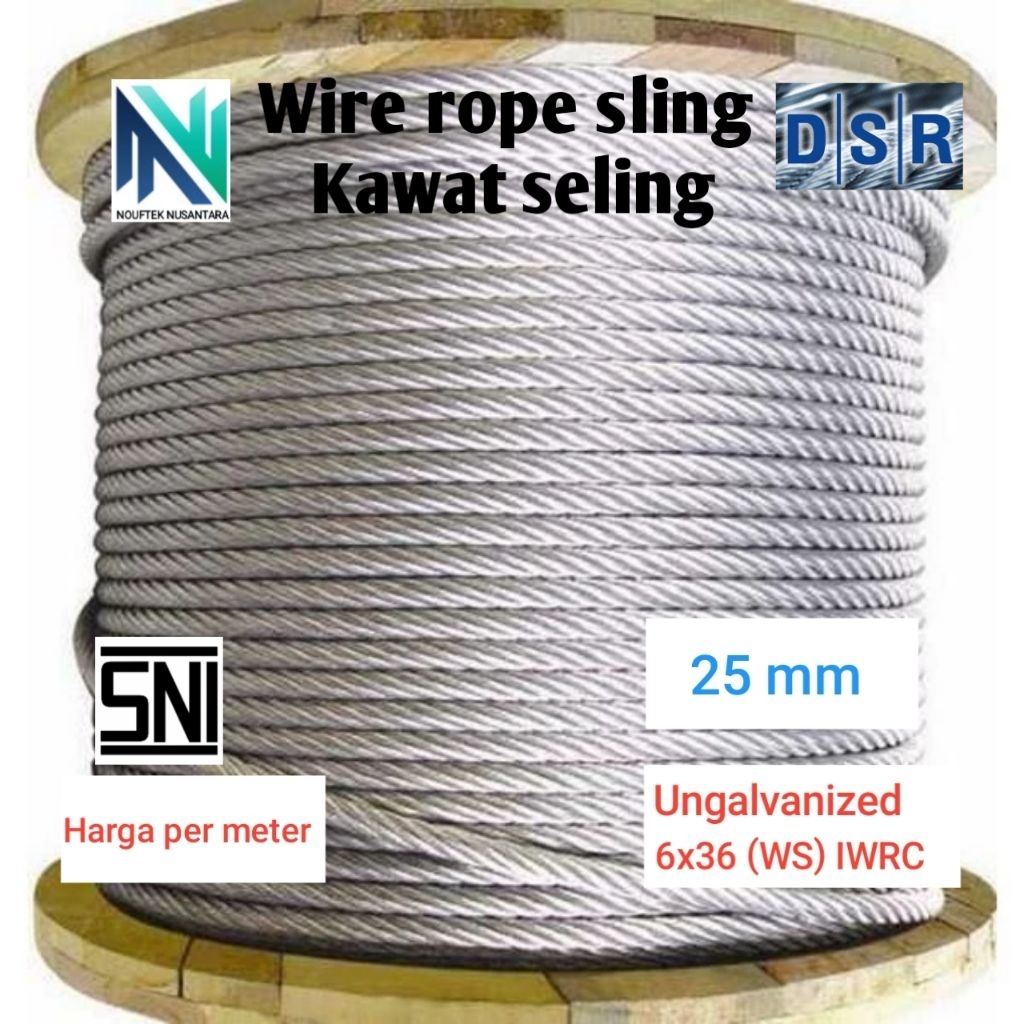 Jual Kawat seling 25mm wire rope sling 6x36(WS) IWRC ungalvanized per ...
