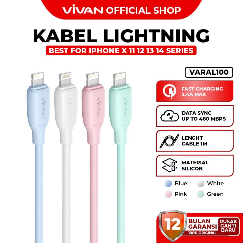 Jual [NEW] VIVAN Kabel Data iPhone Lightning Anti Kusut Fleksibel 2.4A ...