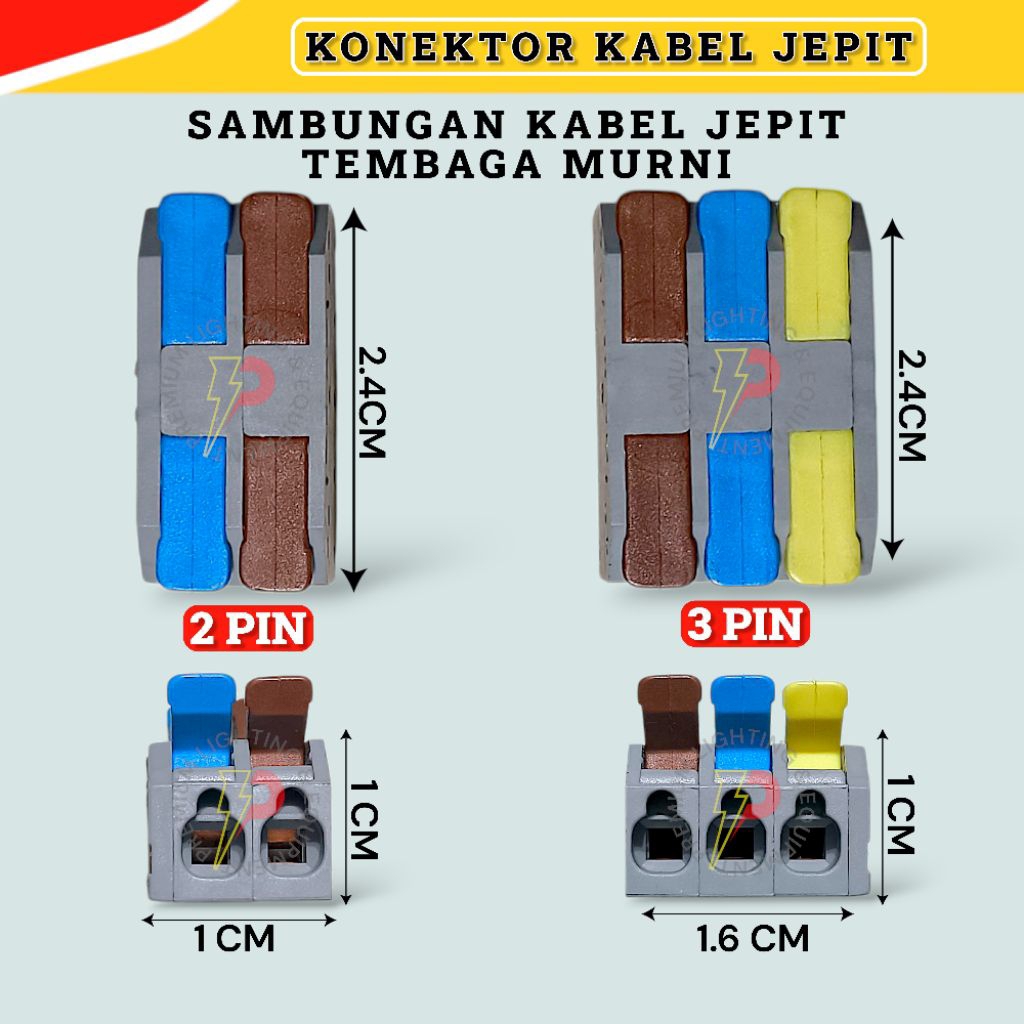 Jual Kabel Konektor Jepit 2Pin 3Pin Tembaga Murni Penyambung Kabel ...