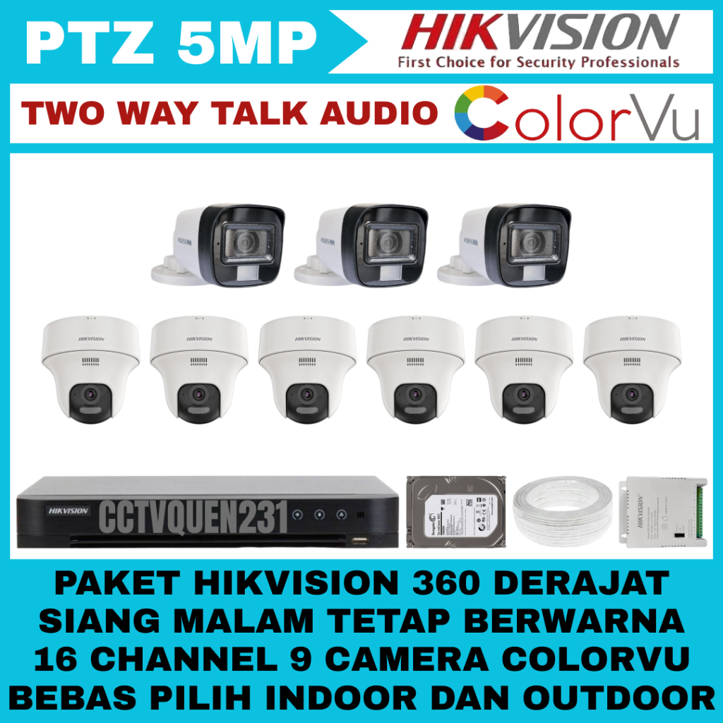 Jual PAKET CCTV HIKVISION COLORVU 5MP 16 CHANNEL 9 CAMERA AUDIO TWO WAY ...