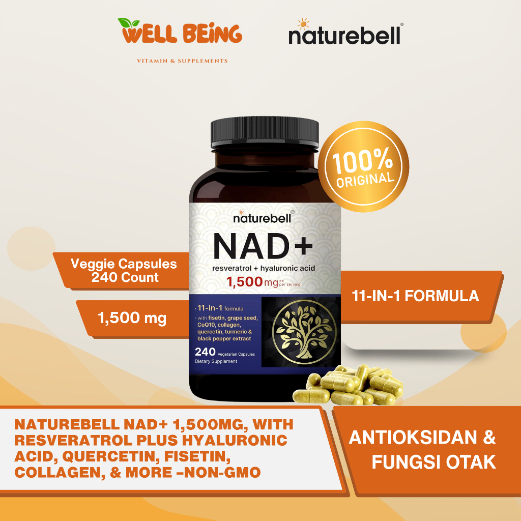 Jual NatureBell NAD+ 1,500mg Per Serving, 240 Veggie Capsules | NMN ...