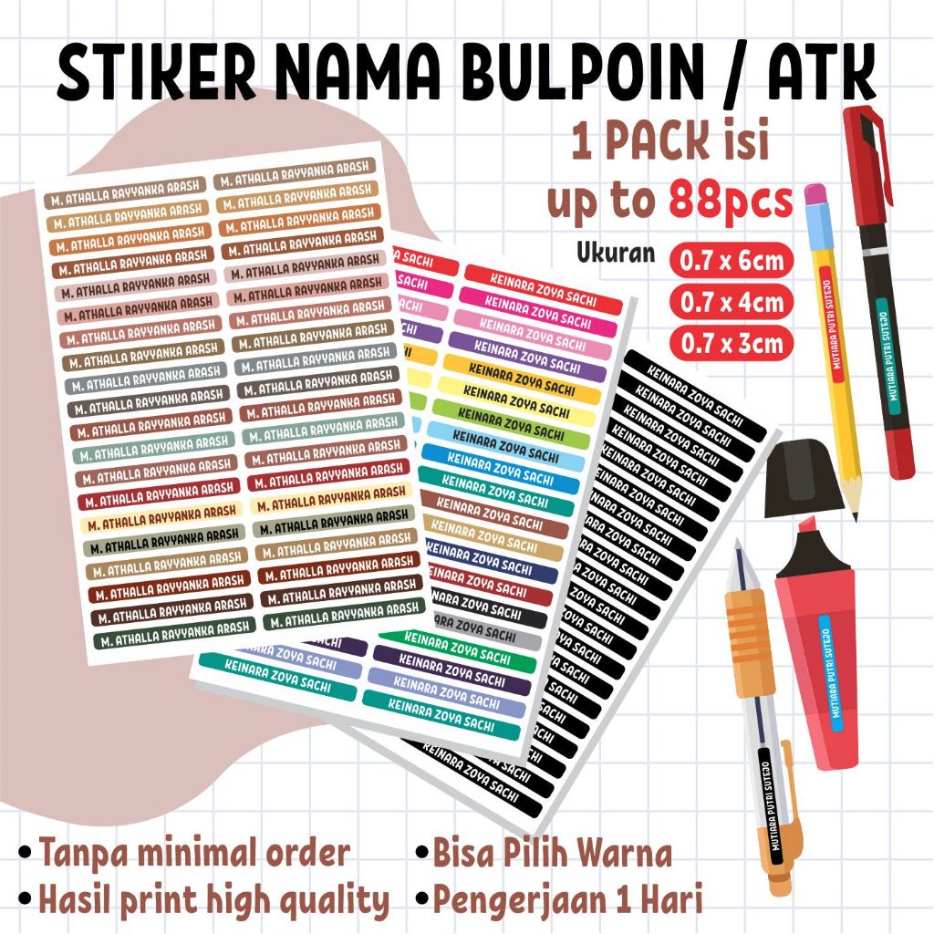 Jual STIKER NAMA BOLPOIN / PULPEN / PENSIL / ATK | Shopee Indonesia