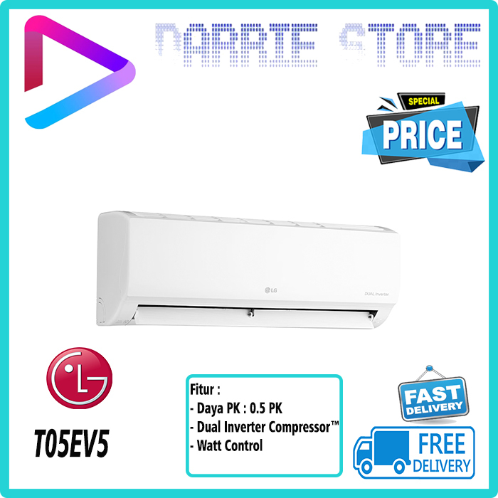 Jual AC 1/2PK LG T05EV5 AC SPLIT INVERTER R32 0.5PK DUALCOOL WATT ...